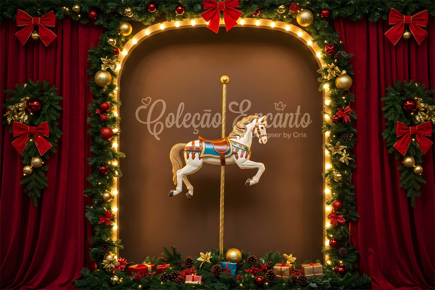 Weihnachten Backdrops Rot Theater Girlande Karussell Hintergrund CEM5-
