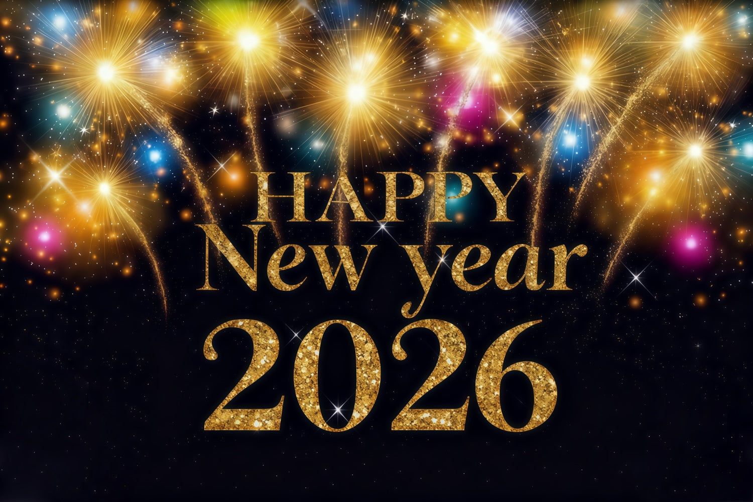 2026 Neujahr-Hintergrund Goldene Feuerwerke Strahlende Feier Neujahrs-